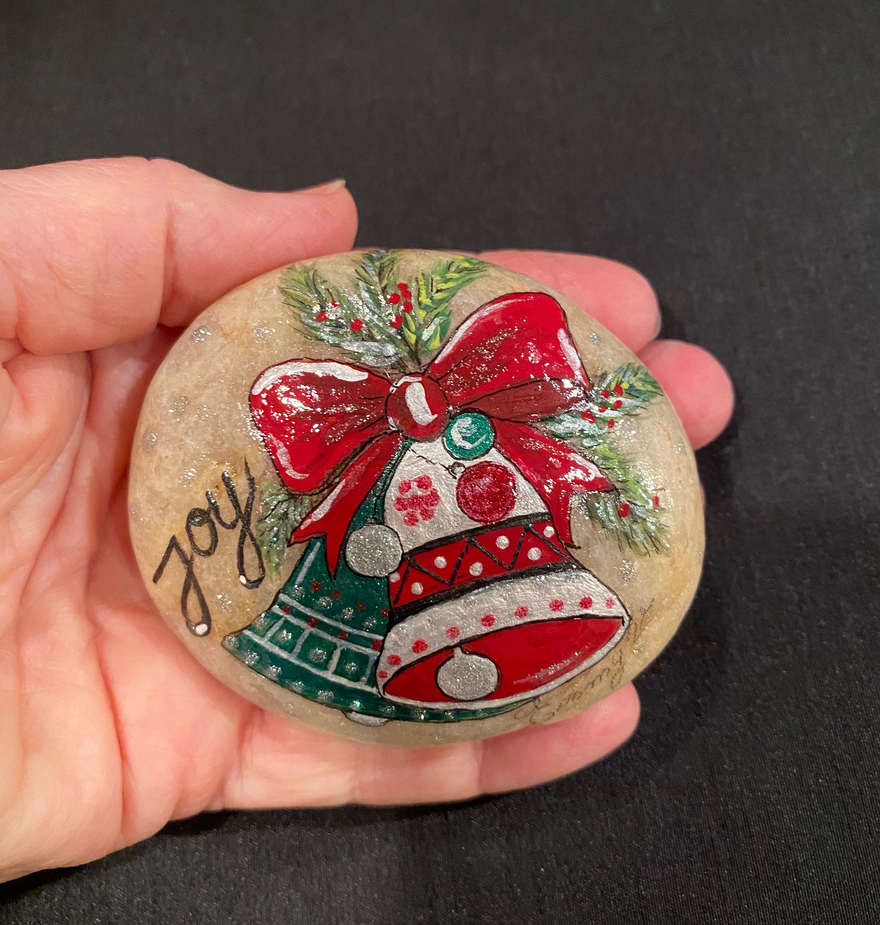 Hand Painted Christmas Bells Stone - Etsy