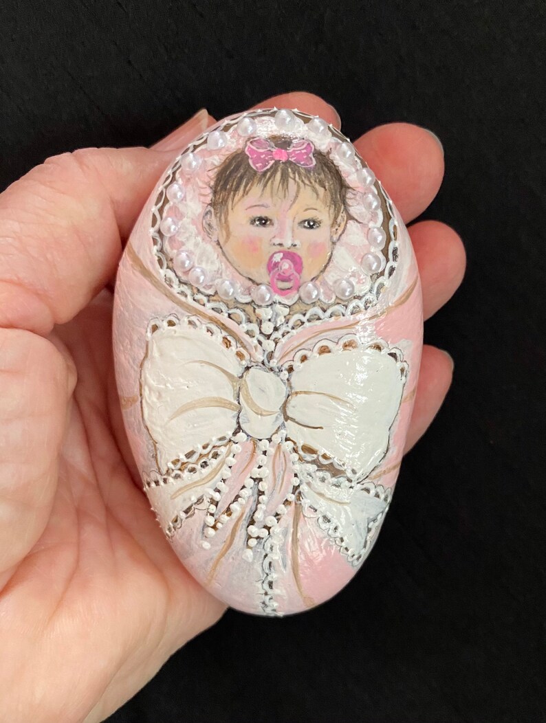Newborn Baby Girl Hand Painted Stone - Etsy