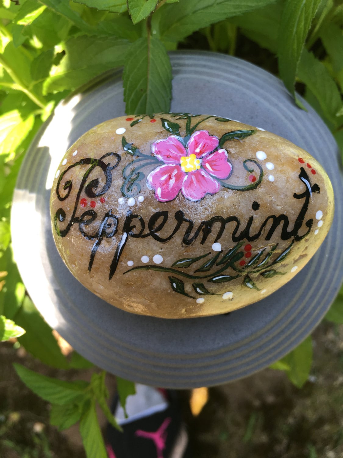 Hand Painted Stone Peppermint Garden Stone Stone Art - Etsy