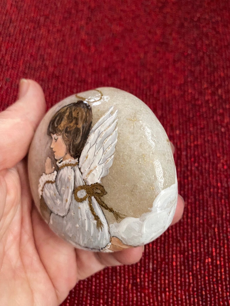 Hand Painted Praying Angel Stone - Etsy