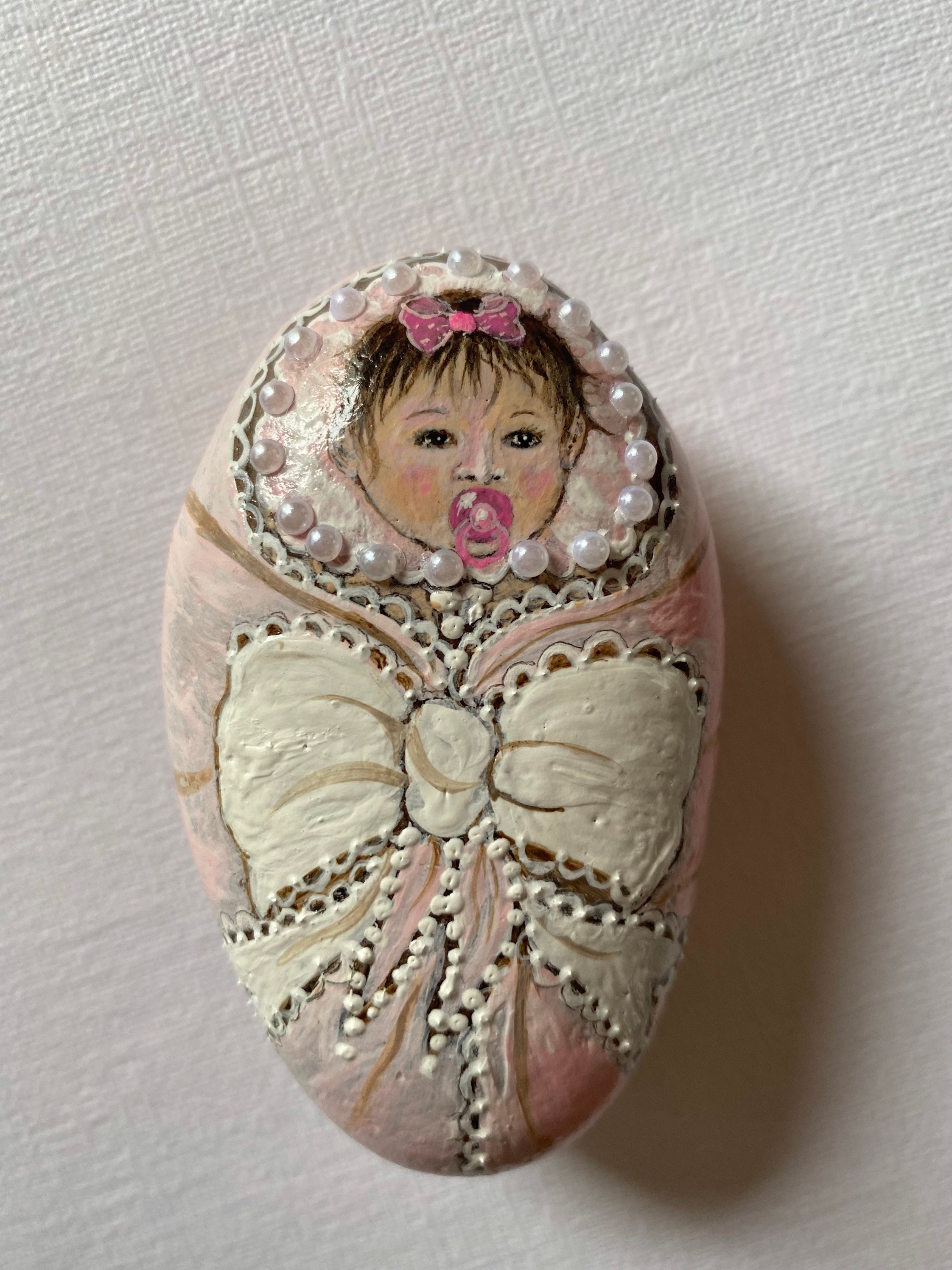 Newborn Baby Girl Hand Painted Stone - Etsy