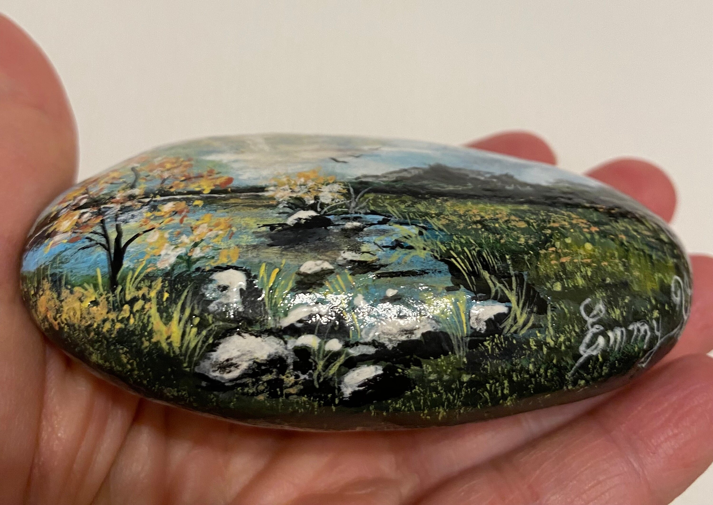 Spring Landscape Hand Painted Stone - Etsy