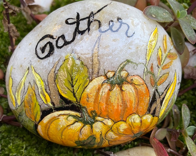 Harvest Pumpkin Painted Stone - Etsy
