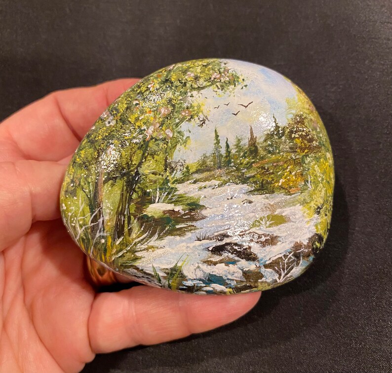 Spring Landscape Forest Spring Foliage Painted Stone - Etsy
