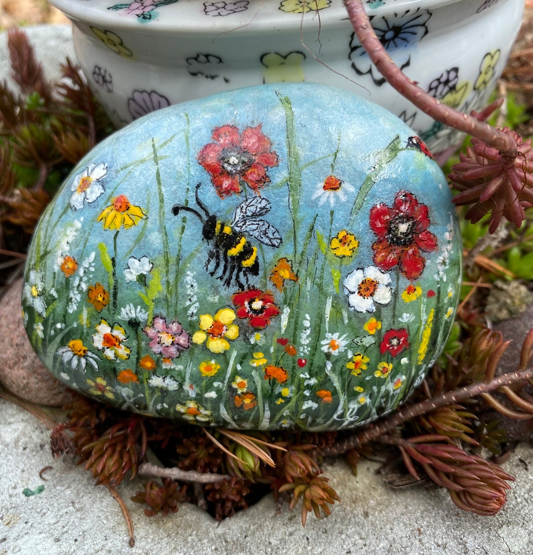Hand Painted Double Sided Spring Garden Nature Stone - Etsy