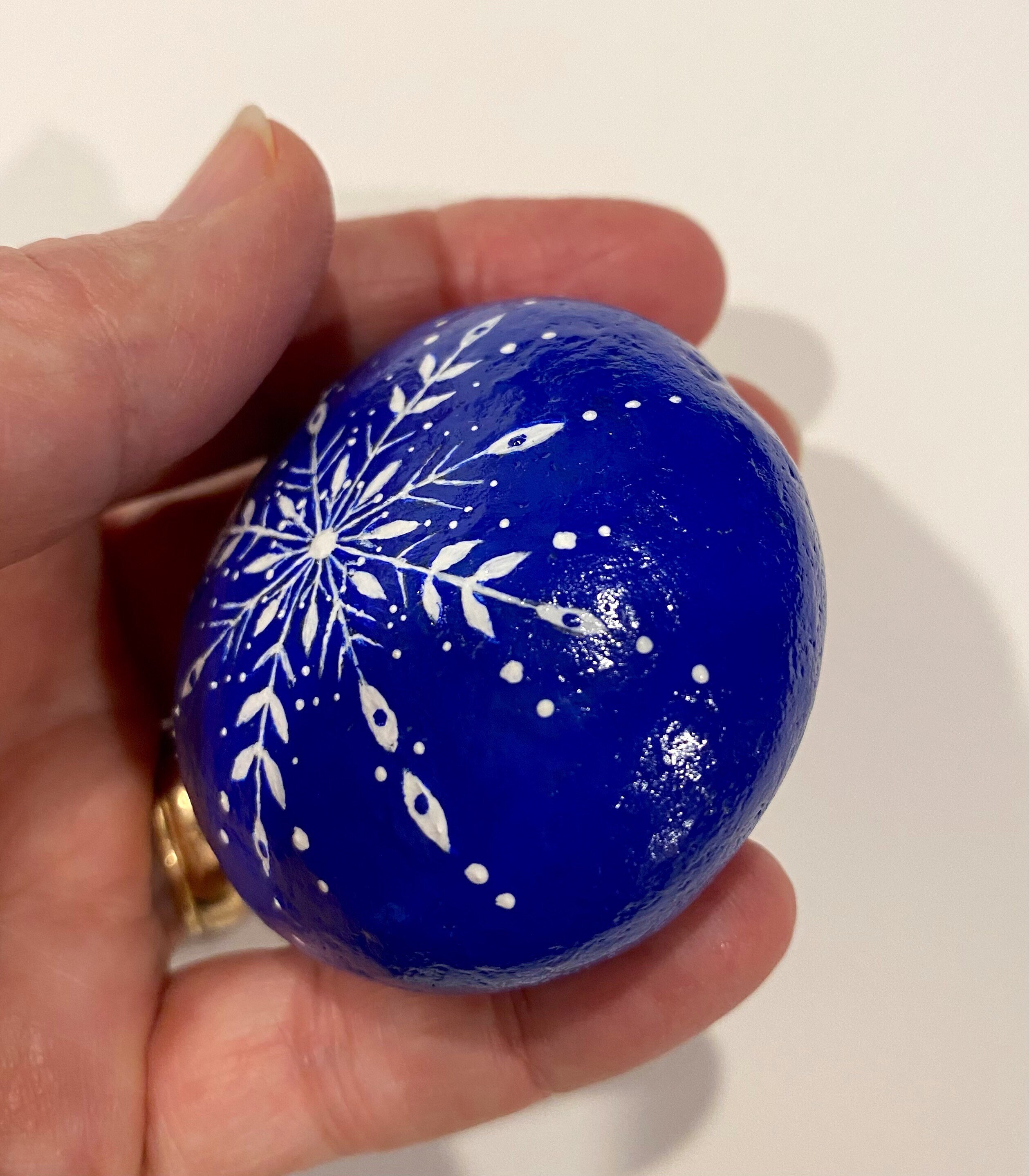 Hand Painted Blue Snowflake Holiday Winter Stone - Etsy