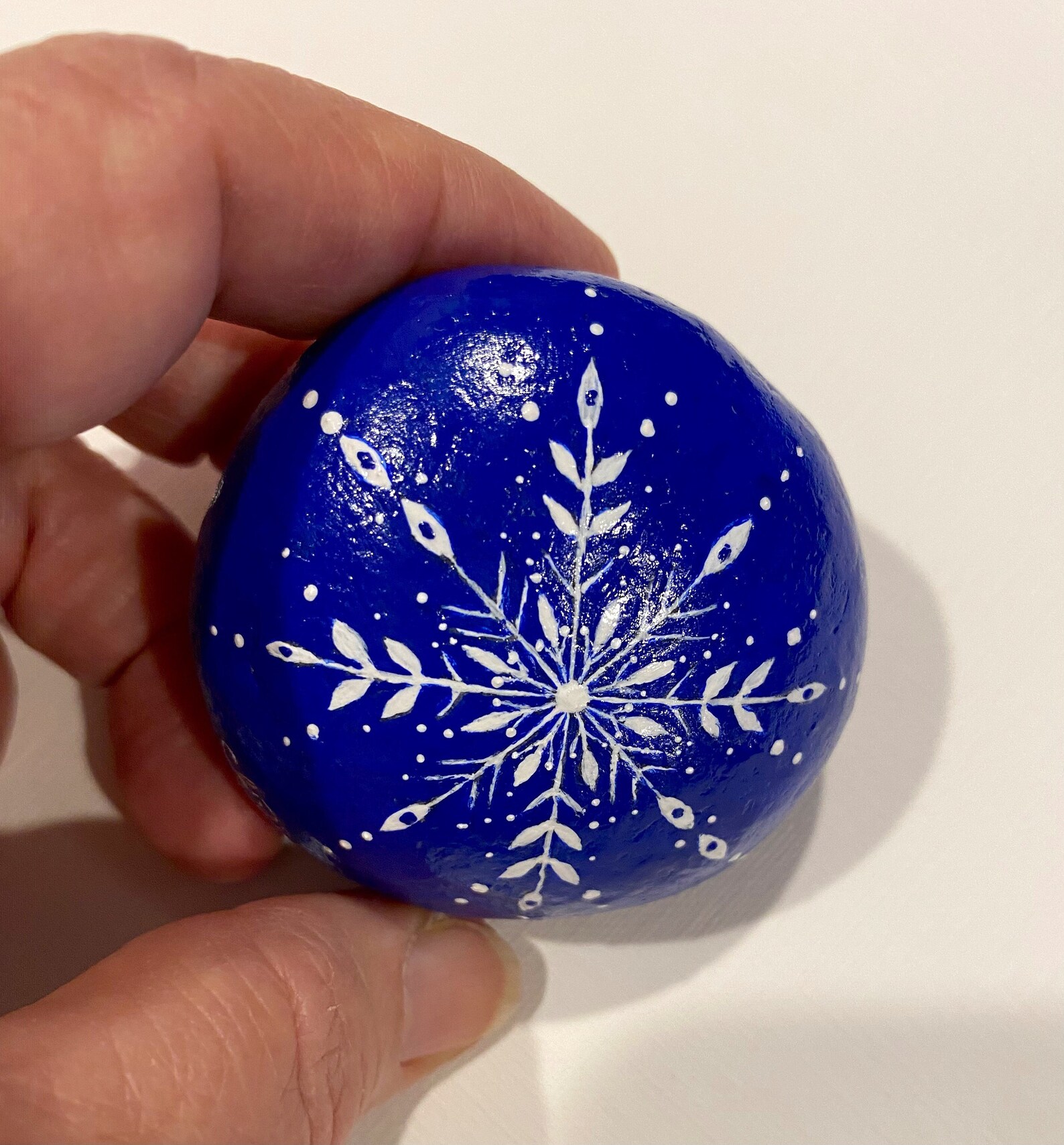 Hand Painted Blue Snowflake Holiday Winter Stone - Etsy