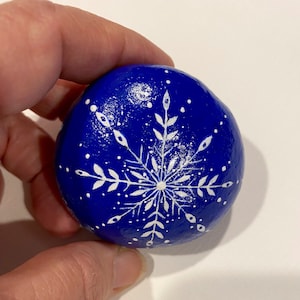 Hand Painted Blue Snowflake Holiday Winter Stone - Etsy