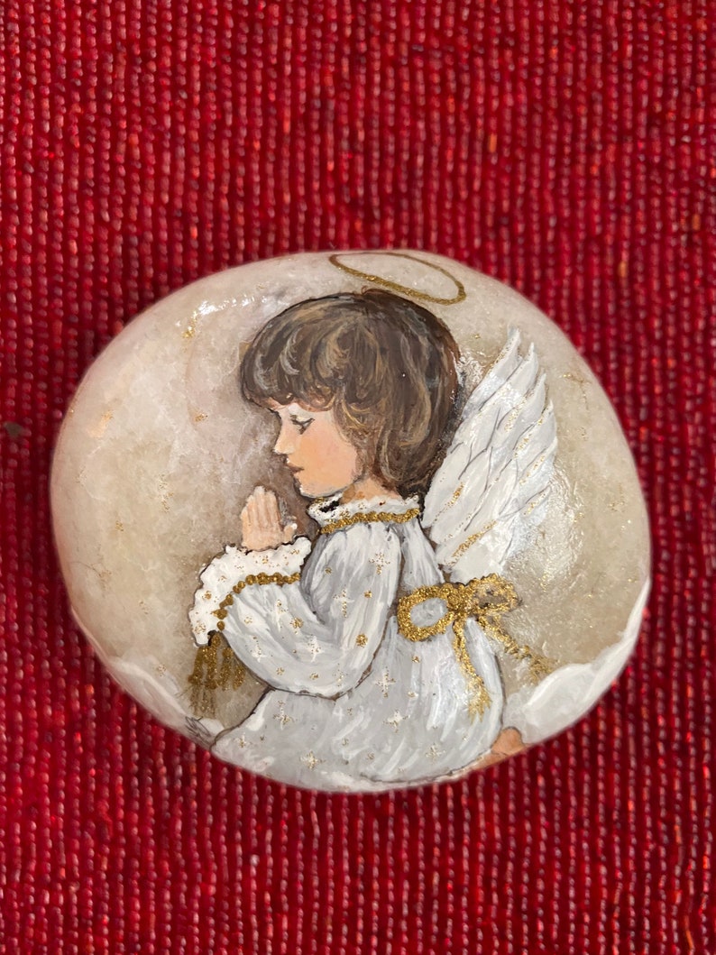 Hand Painted Praying Angel Stone - Etsy
