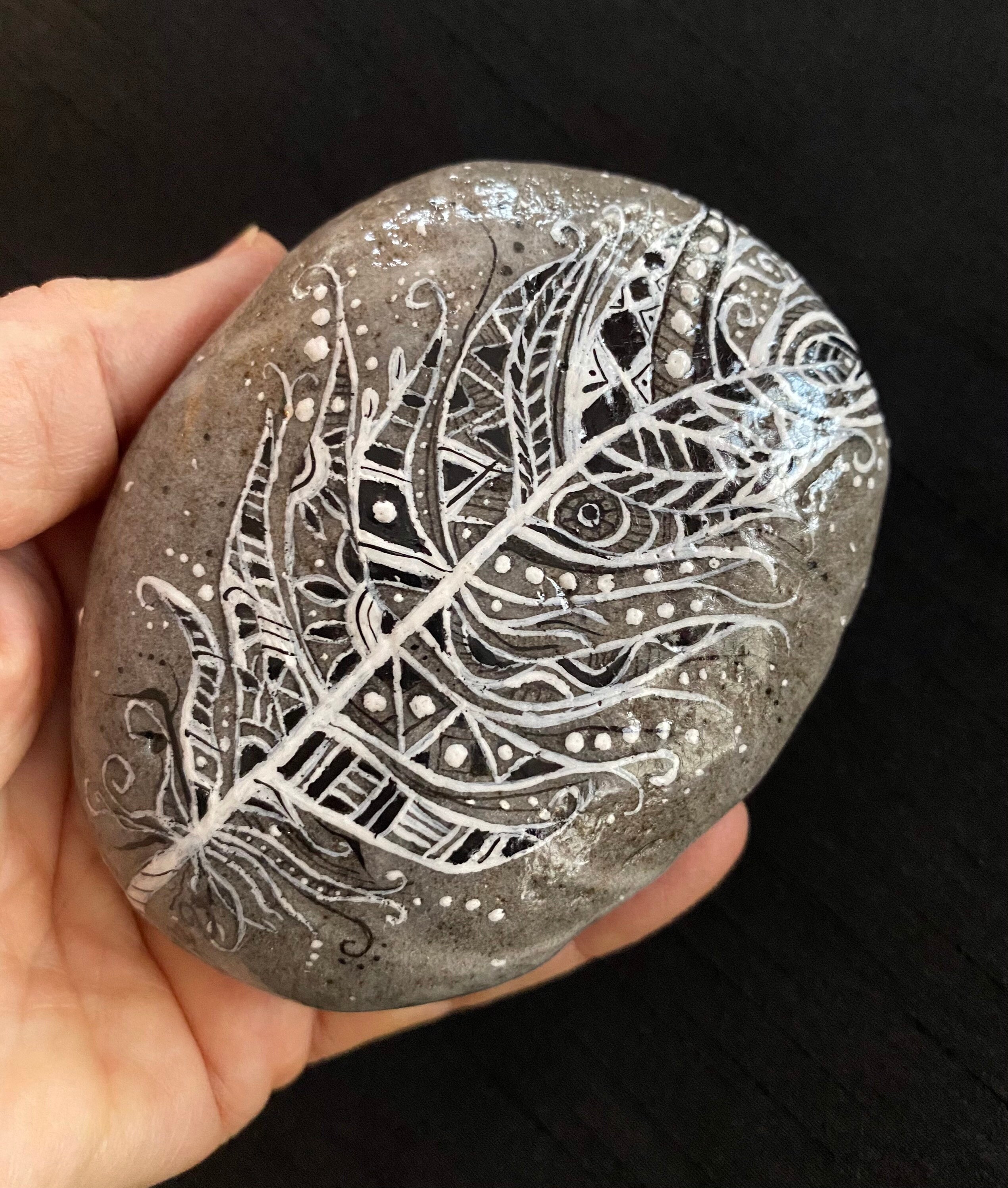 Hand Painted Bohemian Feather Stone - Etsy