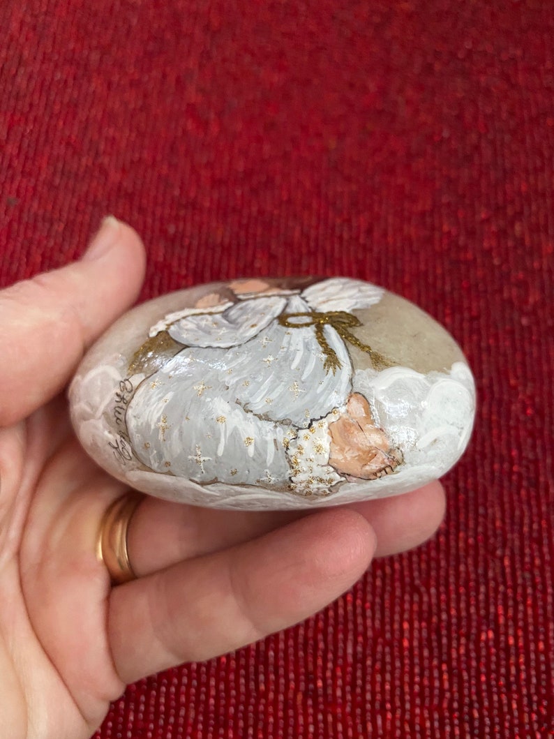 Hand Painted Praying Angel Stone - Etsy