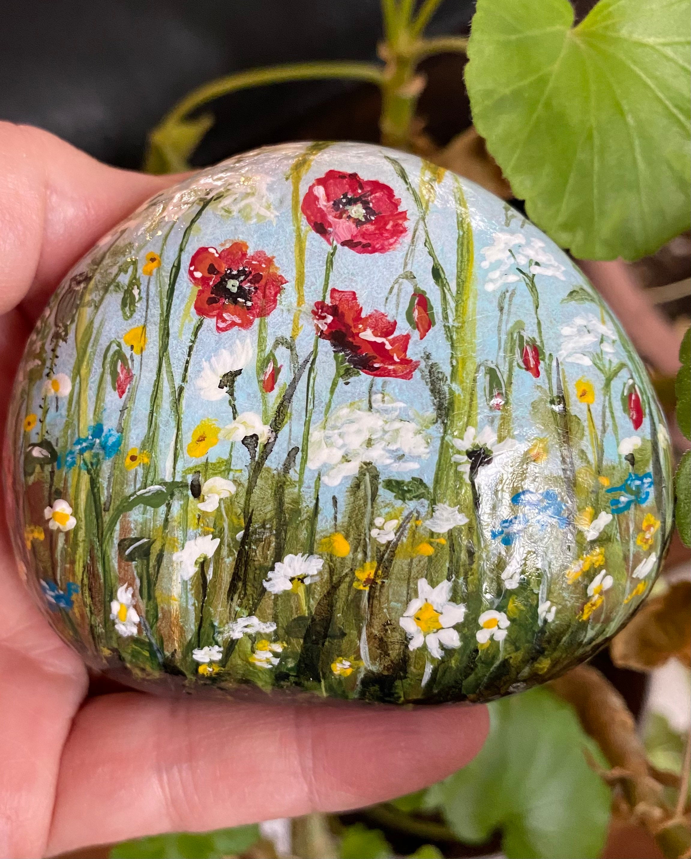 Spring Flowers Painted Stone - Etsy