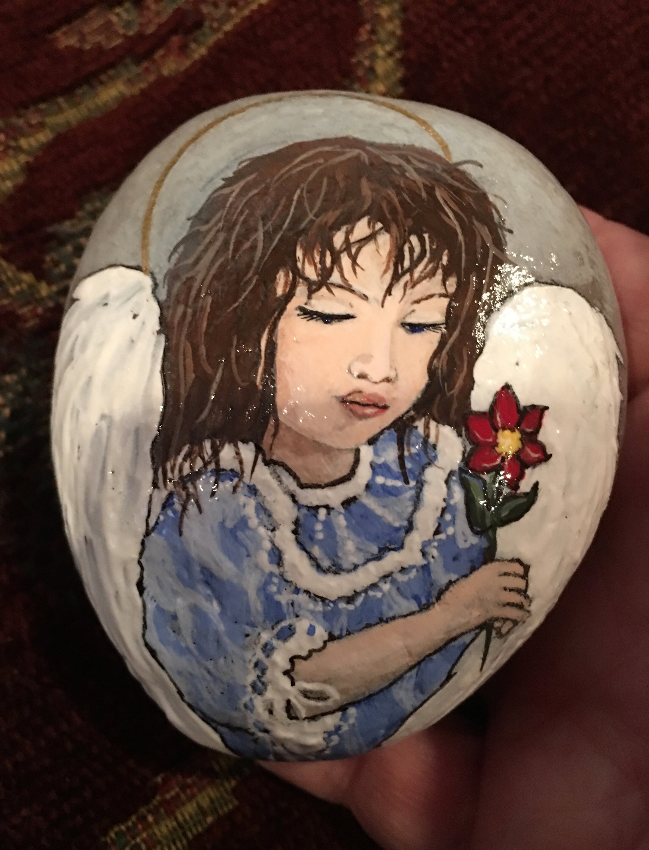 Hand Painted Blue Robe Angel Stone - Etsy