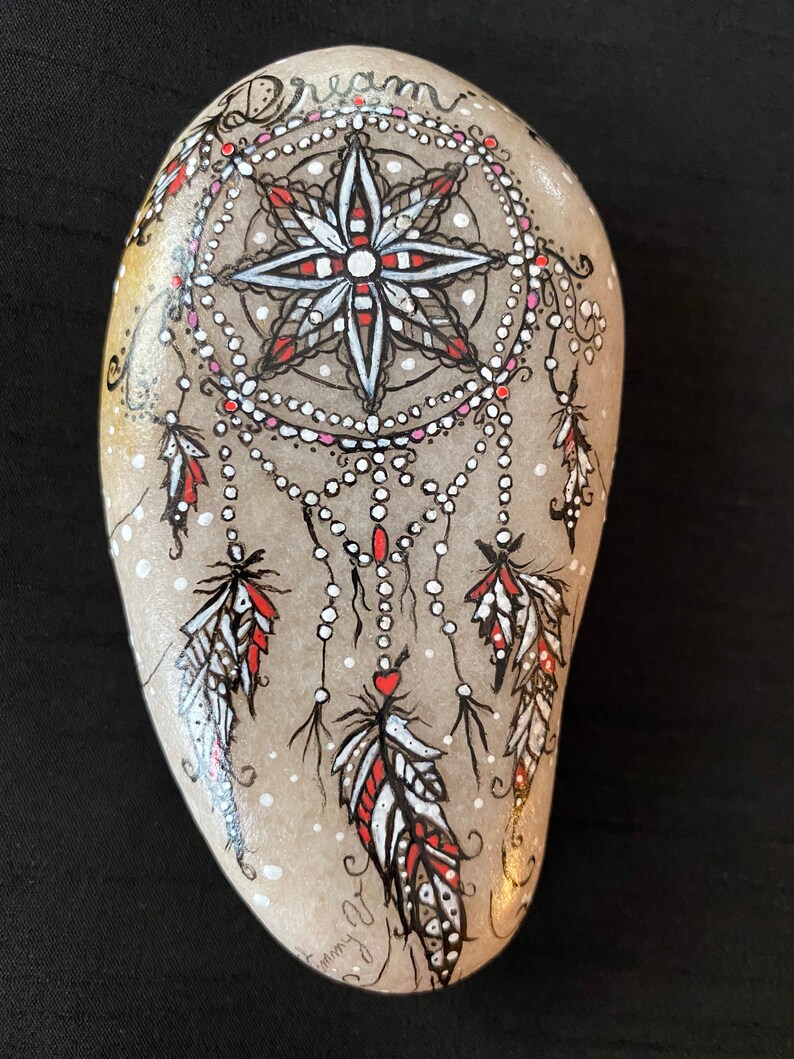 Hand Painted Dream Catcher Stone Etsy