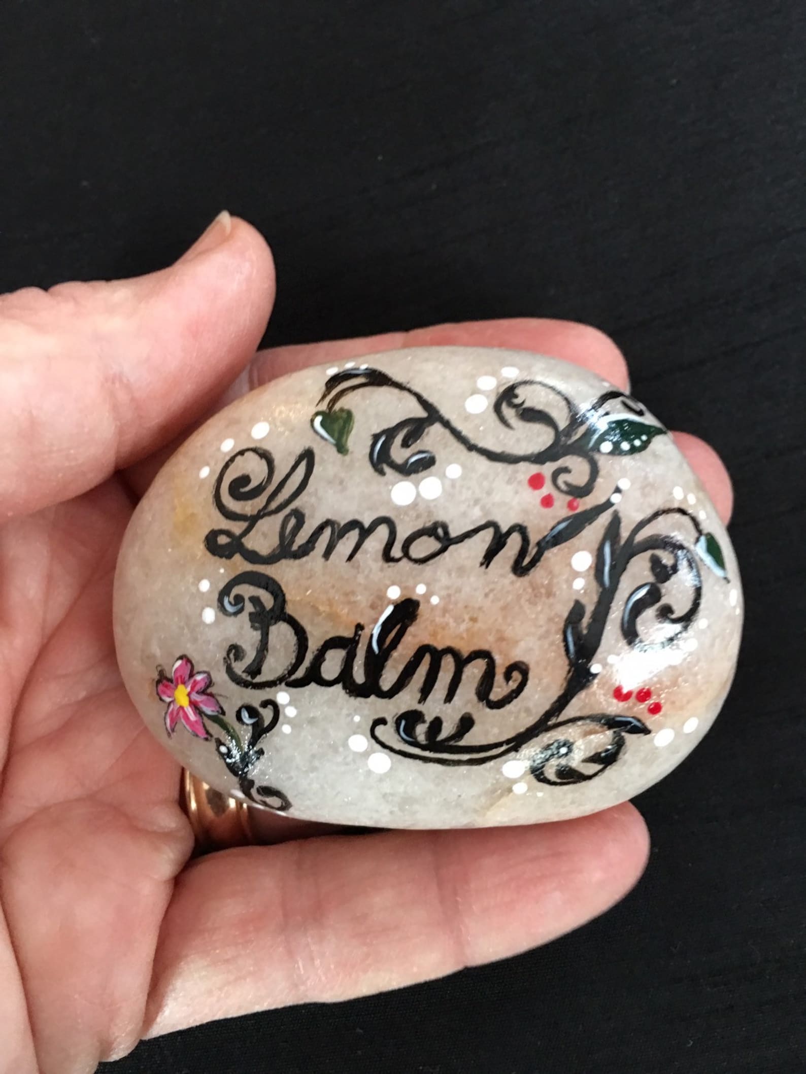 Hand Painted Lemon Balm Stone, Painted Stone, Hand Painted, Stone Art ...