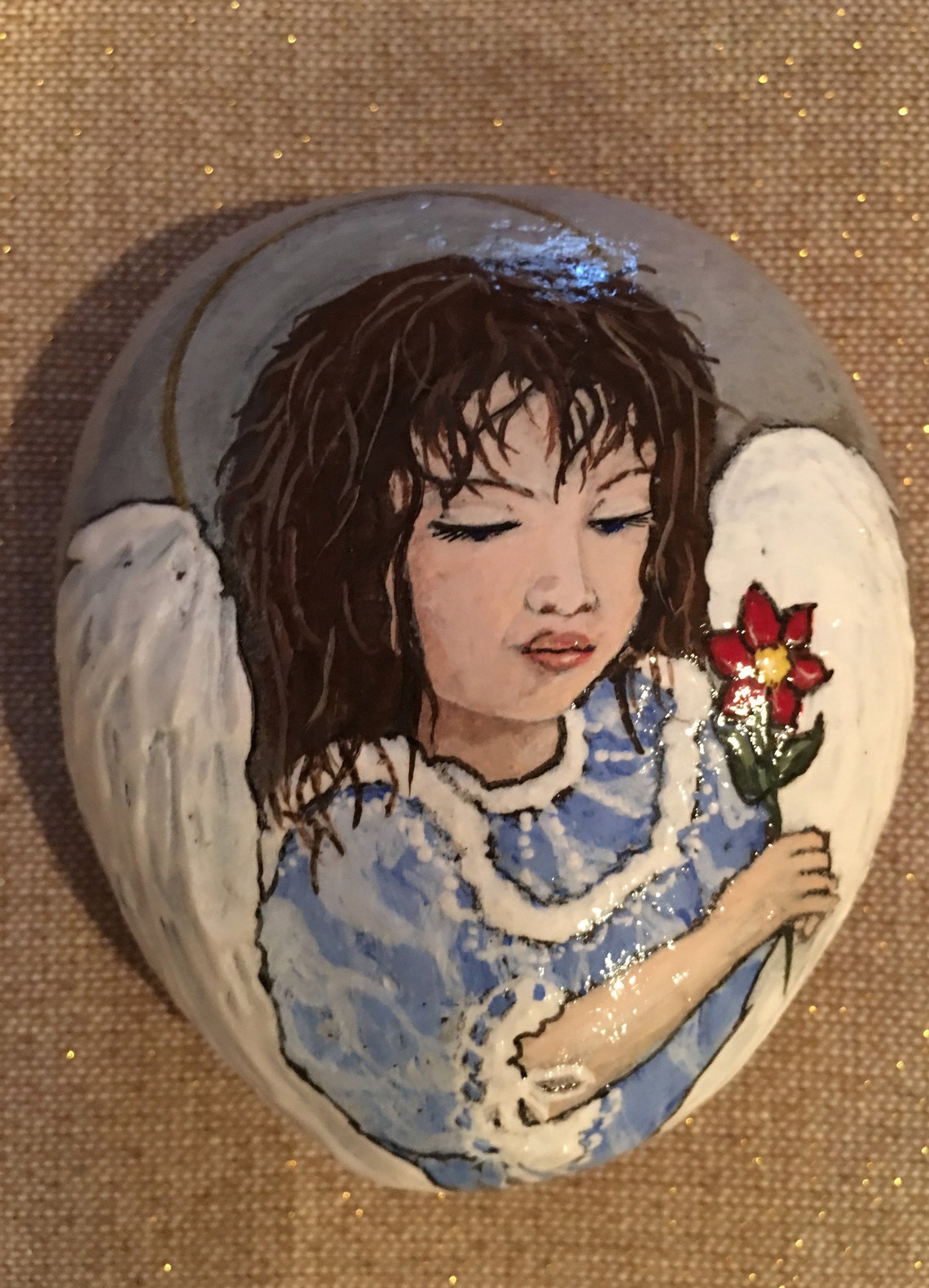 Hand Painted Blue Robe Angel Stone - Etsy