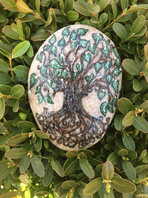 Hand Painted Bohemian Tree of Life Stone | Etsy