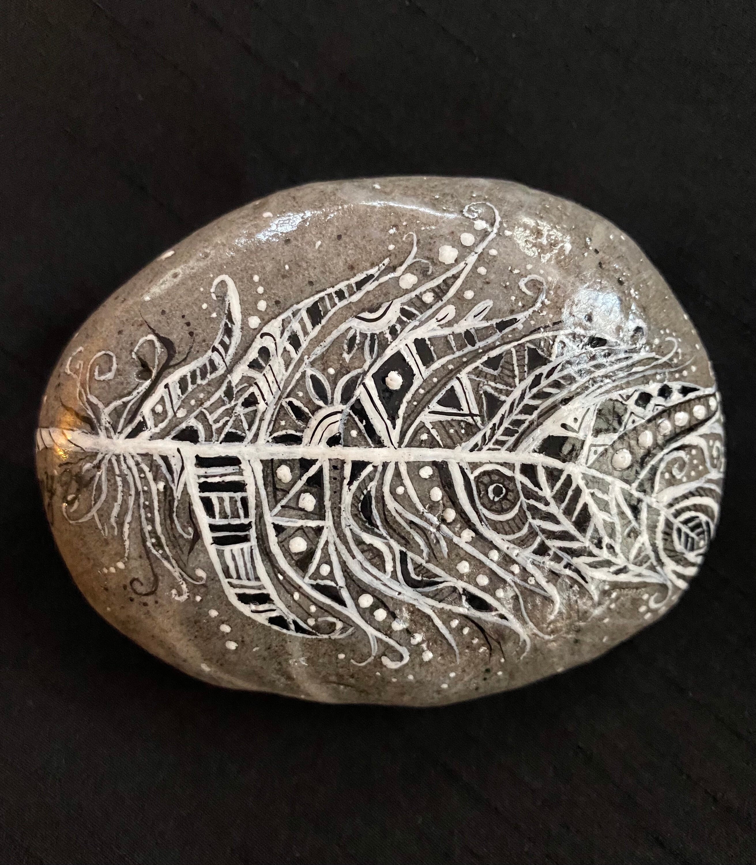 Hand Painted Bohemian Feather Stone - Etsy