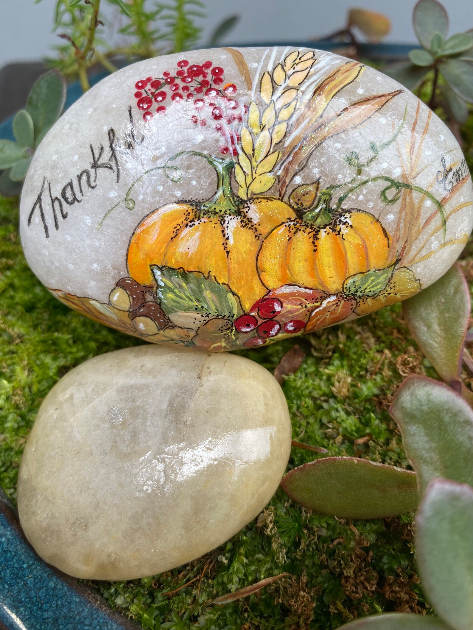 Hand Painted Autumn Thankful Stone Thanksgiving | Etsy