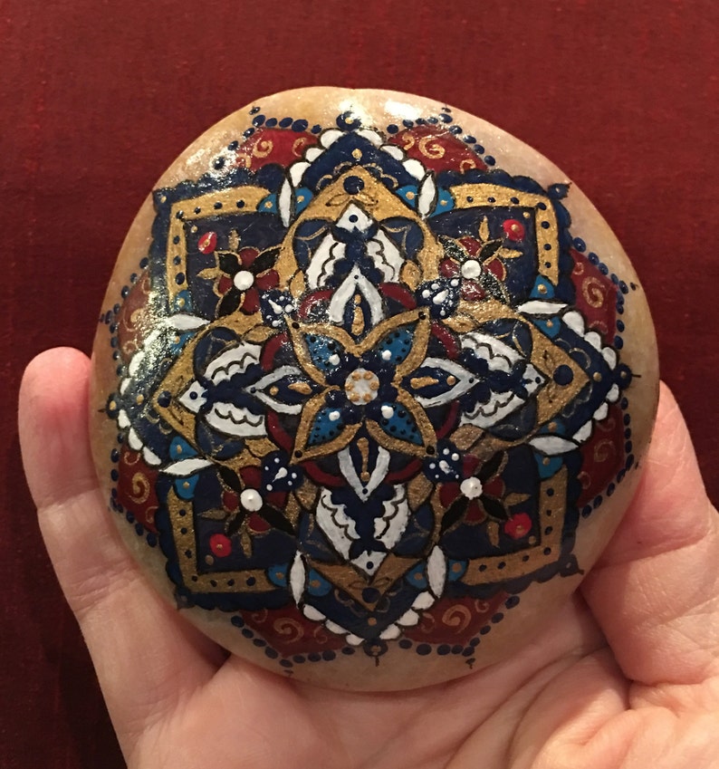 Hand Painted Bohemian Mandala Stone, Mandala Art, Boho Stone Art - Etsy