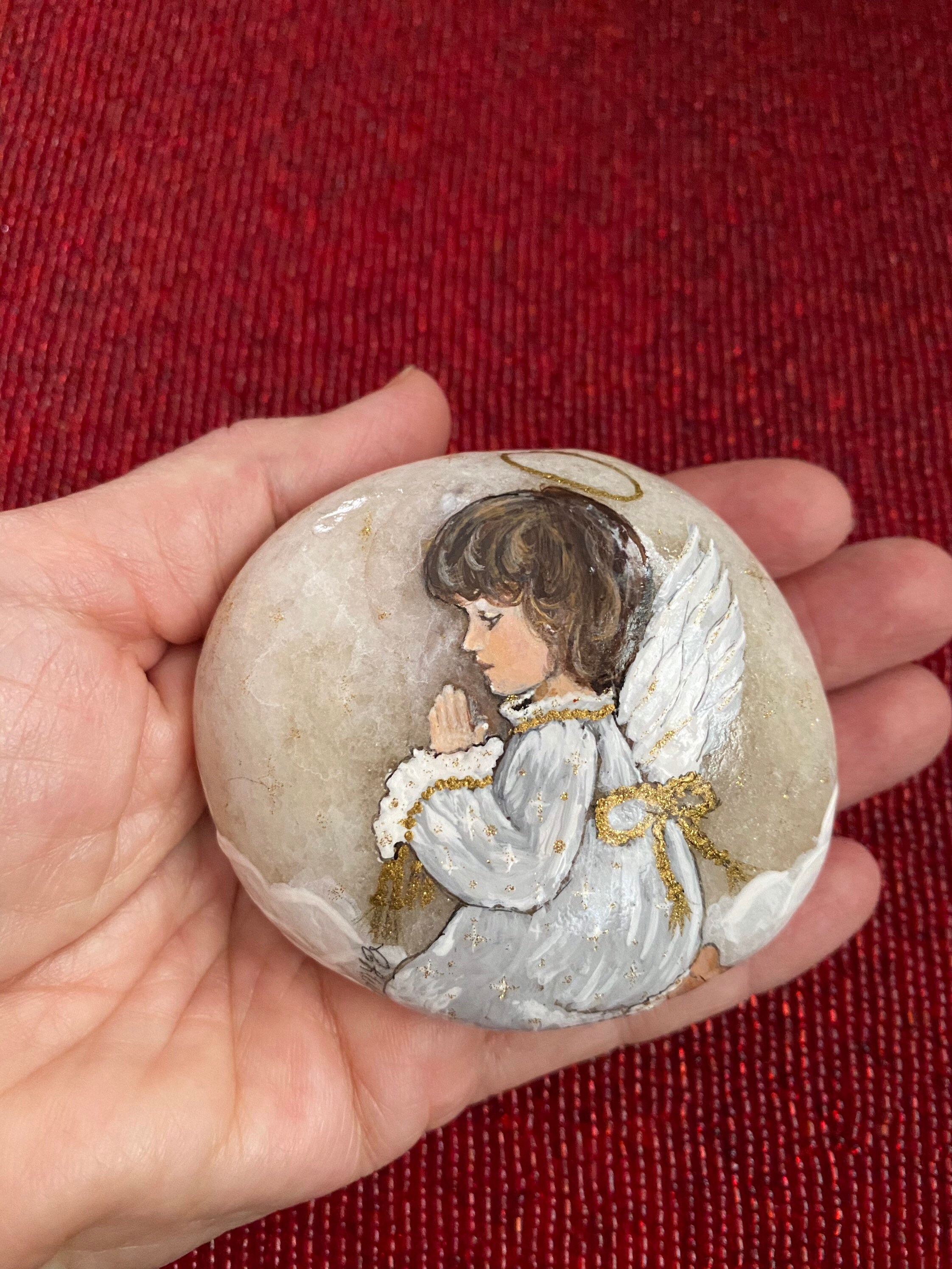 Hand Painted Praying Angel Stone - Etsy