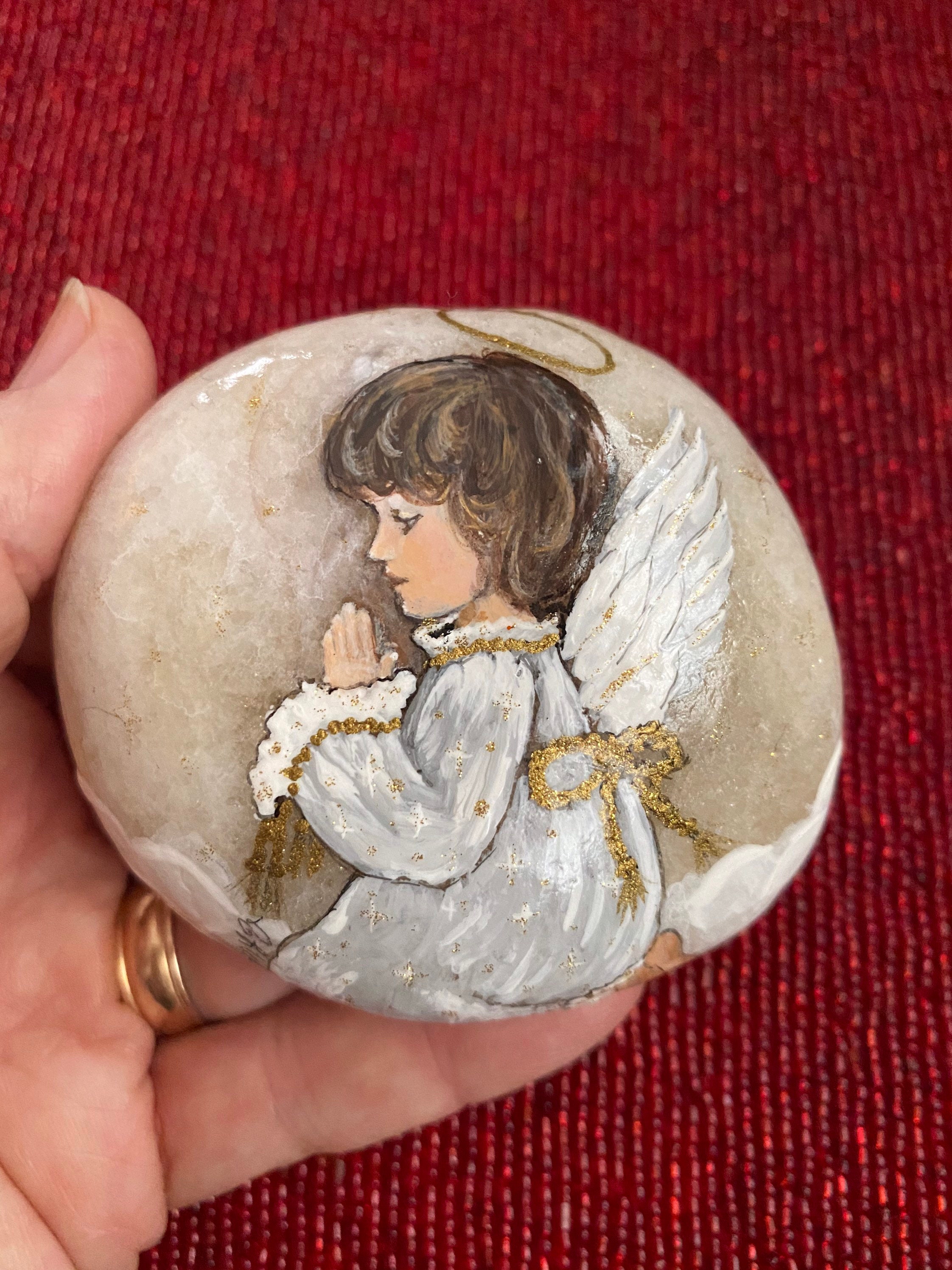 Hand Painted Praying Angel Stone - Etsy