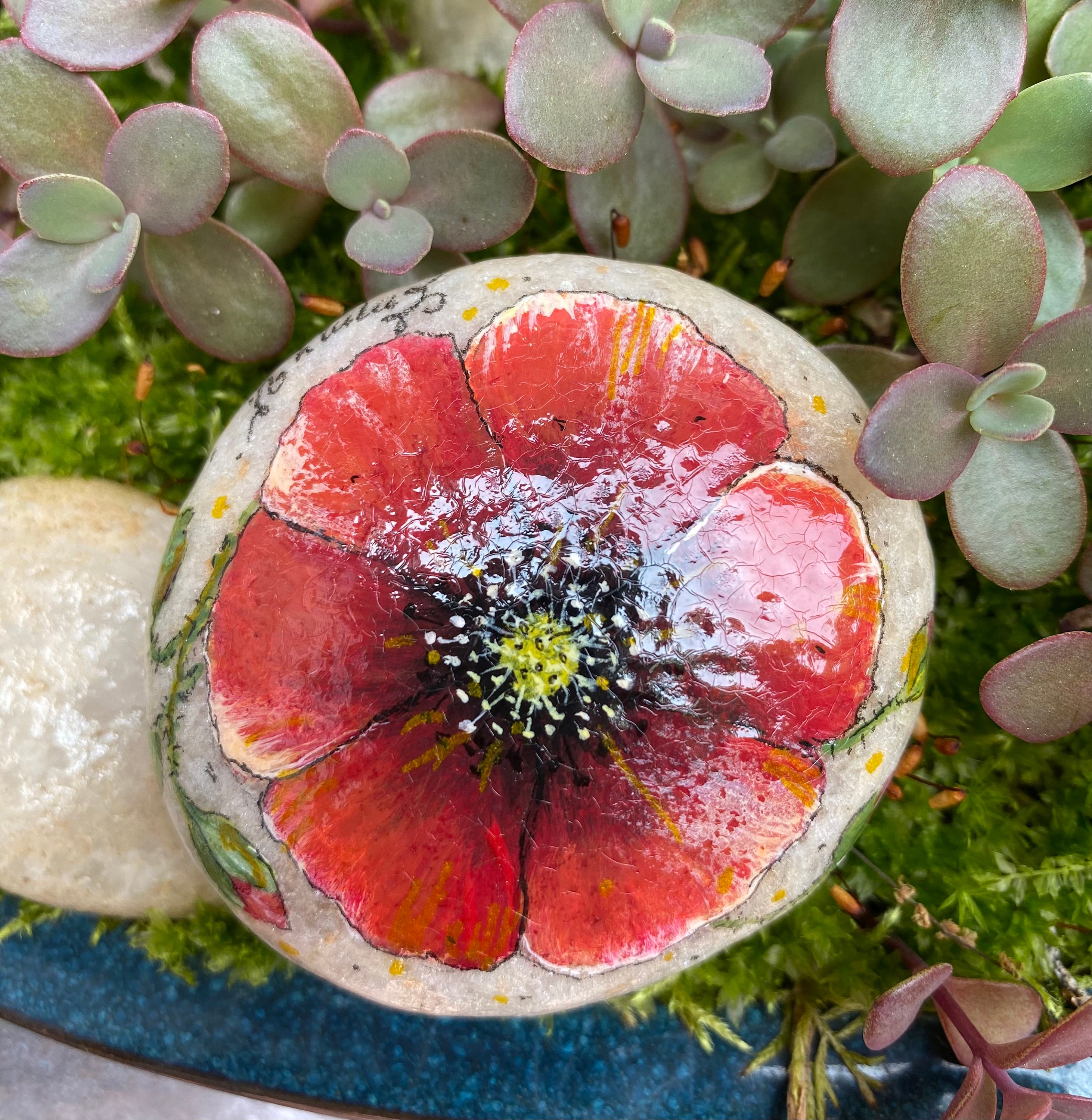 Hand Painted Poppy Flower Stone - Etsy