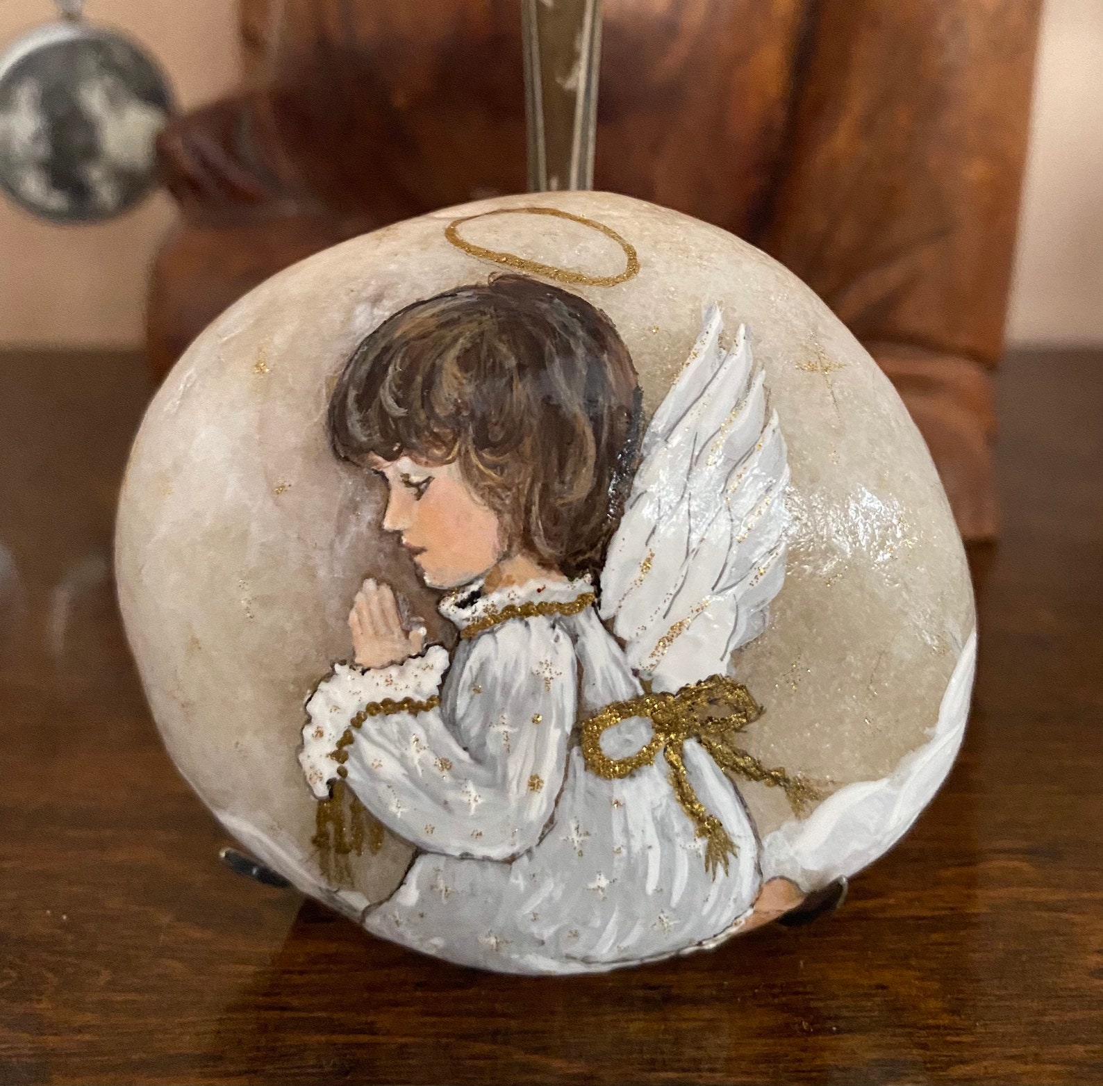 Hand Painted Praying Angel Stone - Etsy