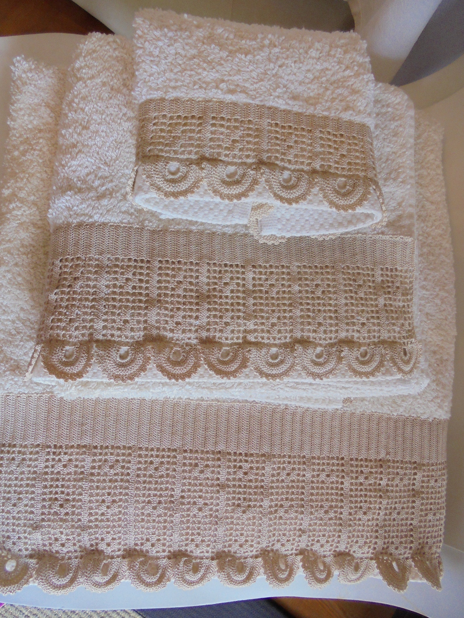 Beige Bathtroom Towels-set of Three-handmade-crocheted Items-bath and ...