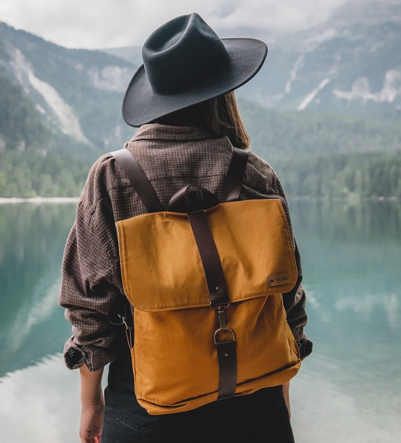Women Backpack, Mustard, Leather Backpack, Waxed Canvas, Handmade ...