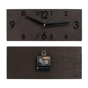 Rectangle Wall Clock for Living Room, Black Horizontal Wooden Clock for ...