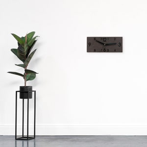 Rectangle Wall Clock for Living Room, Black Horizontal Wooden Clock for ...