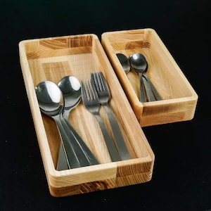 Wooden Cutlery Holder, Fork and Knife Storage, Wood Kitchen Utensil Box ...