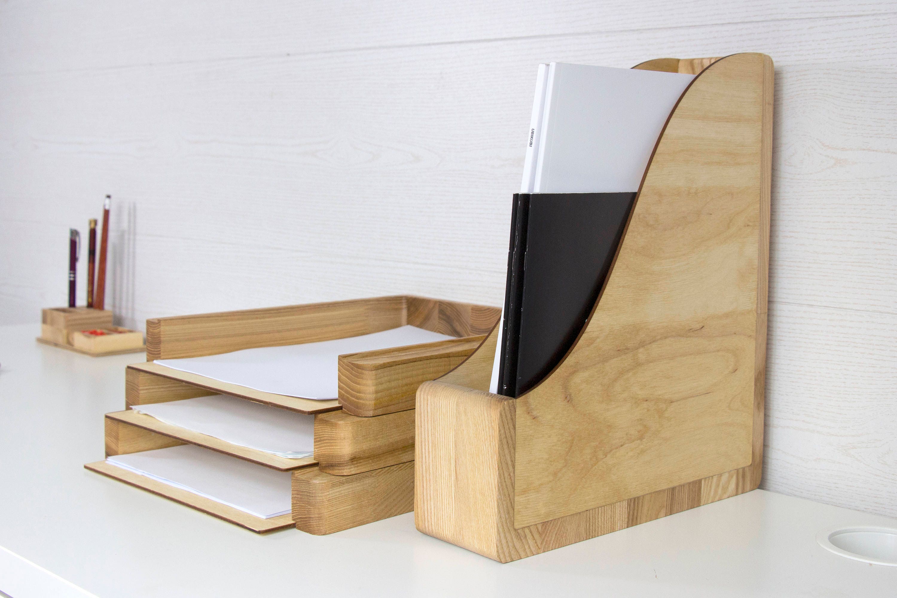 Paper Storage Desk Desk Organizer Wood Paper Storage File | Etsy