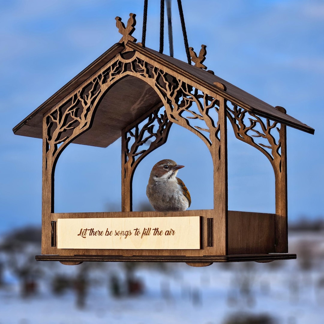Handmade Wooden Hanging Bird Feeder for Garden – Personalized Memorial ...