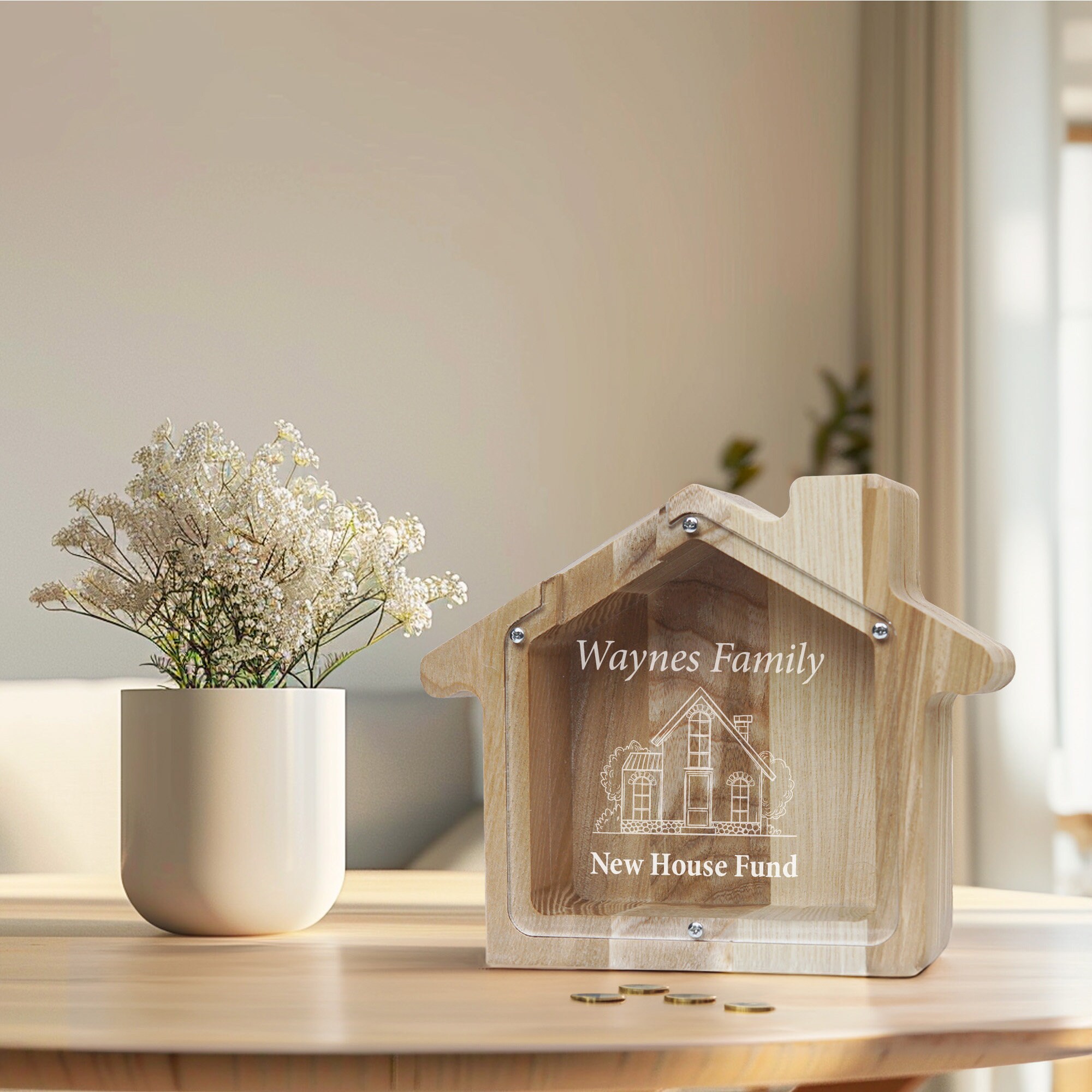 Custom New Home Fund, House-shaped Piggy Bank for Adults, Personalized ...