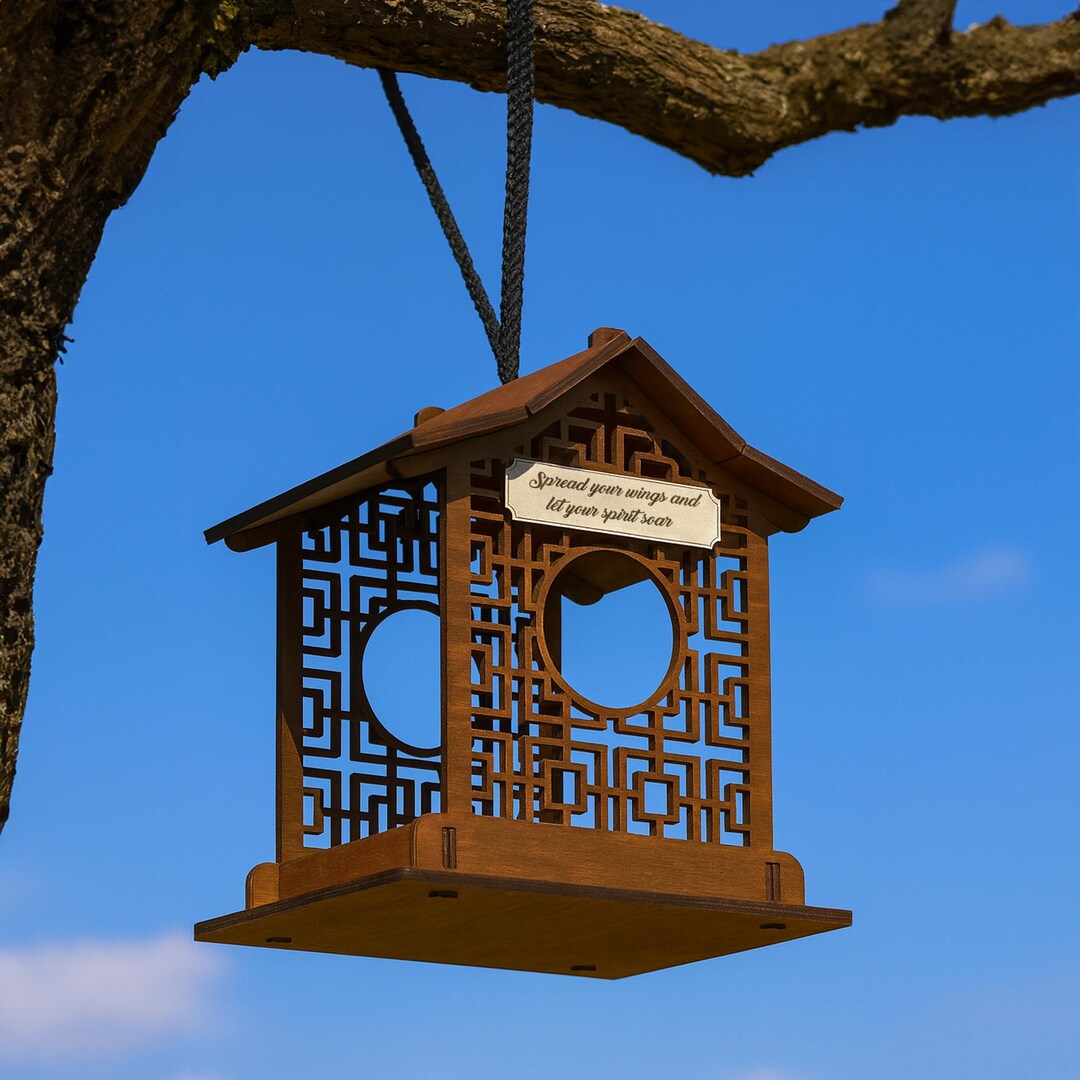Hanging Bird Feeder With Custom Engraving — Personalized Wooden Outdoor ...