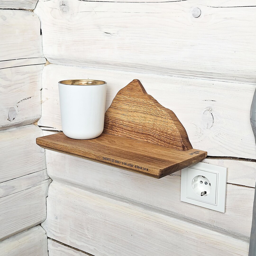 Wood Mountain Shelf – Rustic Oak Floating Shelf for Bedroom ...