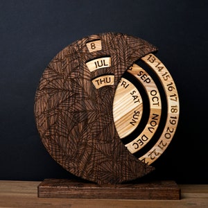 Wooden Perpetual Calendar for Desk, Spin Calendar for Home & Office ...