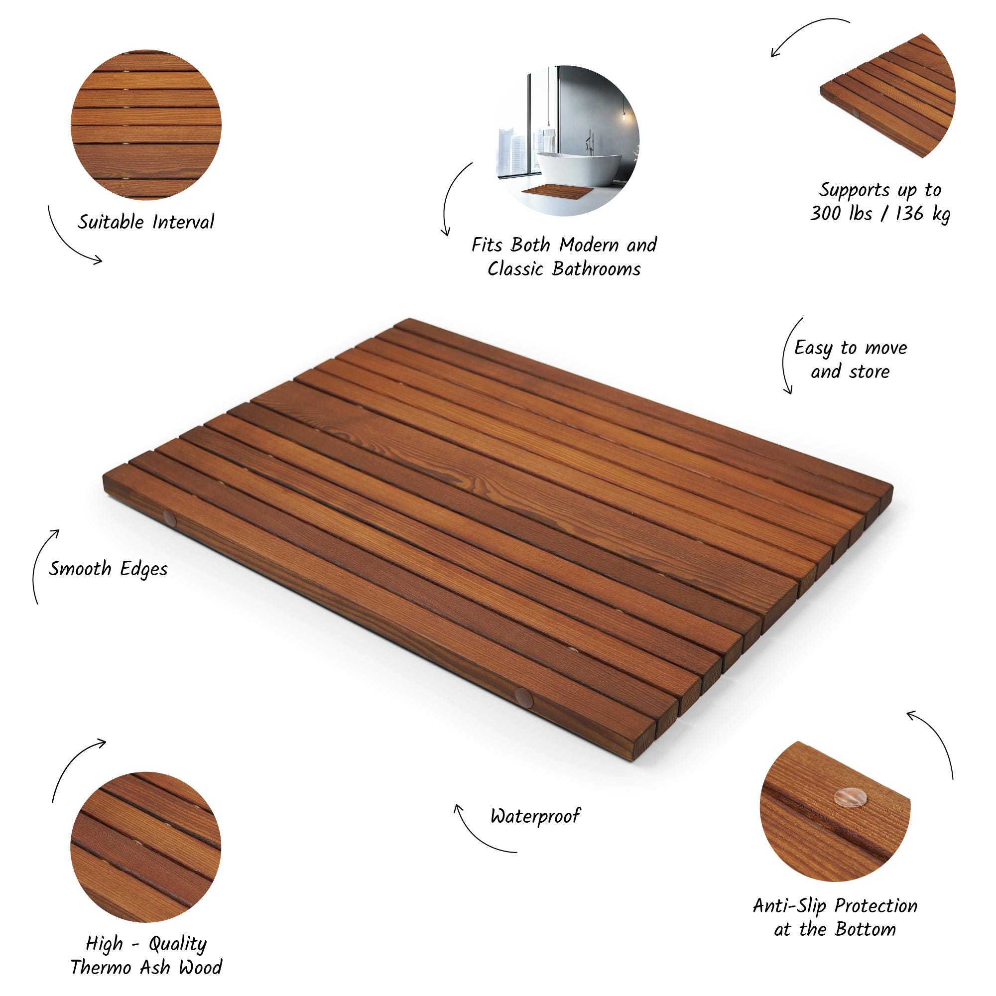 Custom Size Bath Mat, Customizable Premium Thermo Ash Wood Shower Mat ...