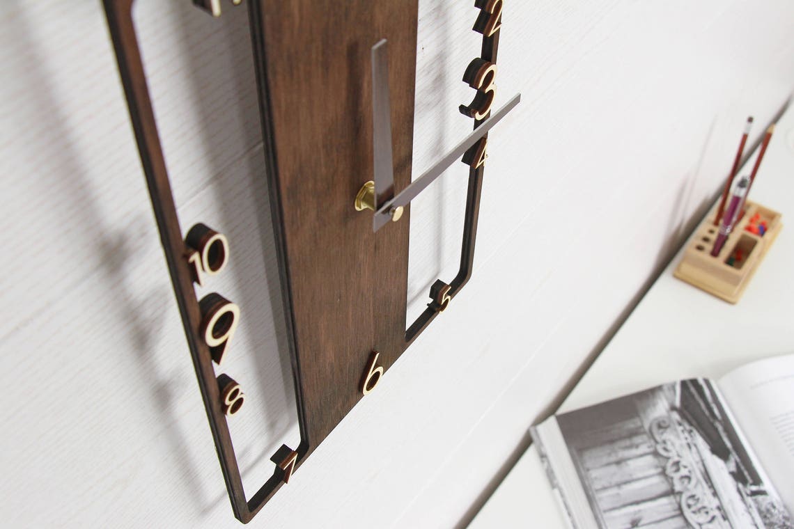 Industrial wall clock Wood clock Scandinavian design wooden | Etsy