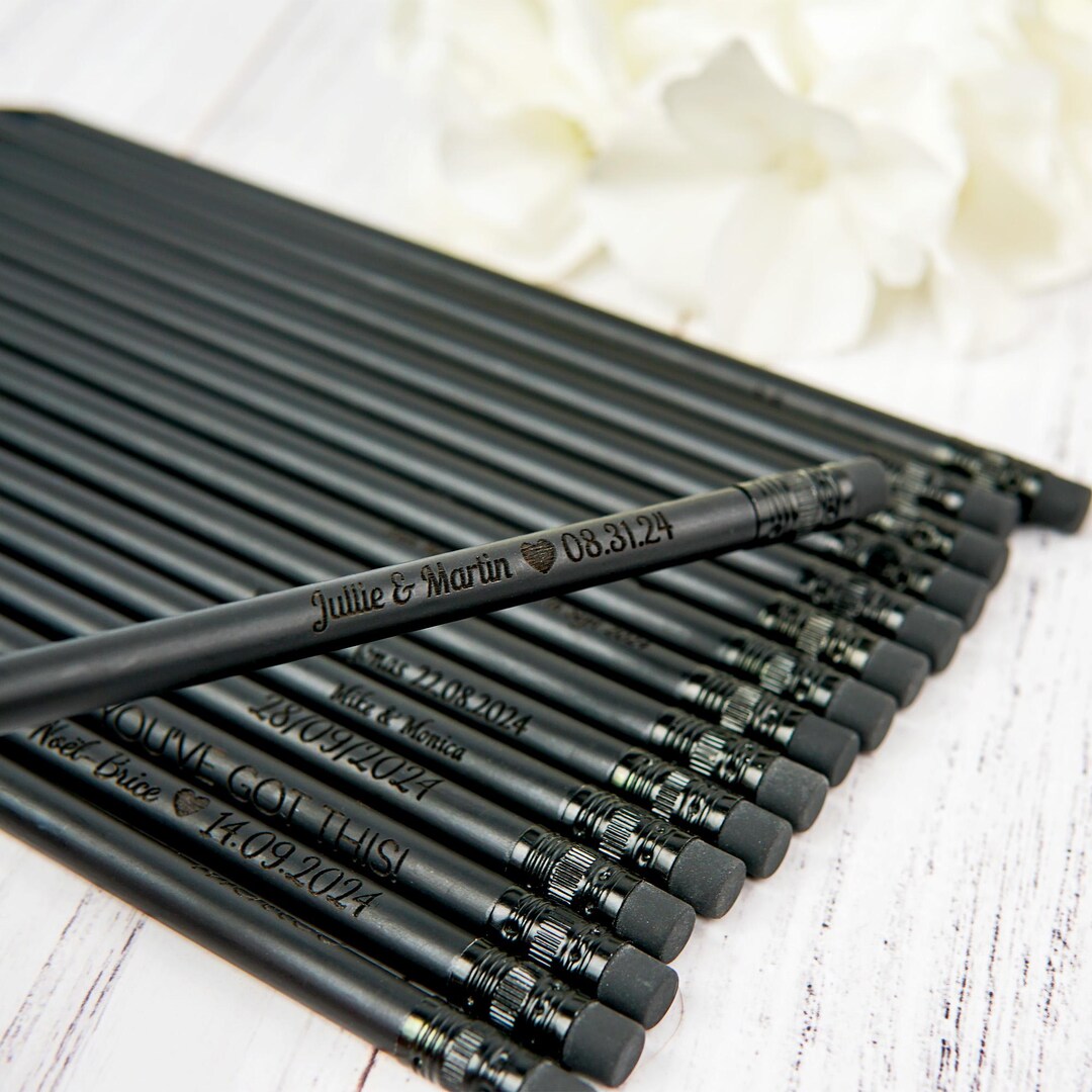 Personalized Pencils, Set of Black Custom Pencils, Engraved Wooden ...