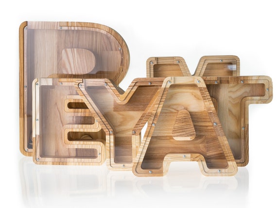 Money Box CHOOSE YOUR LETTER Wooden Coin Bank Custom Piggy - Etsy