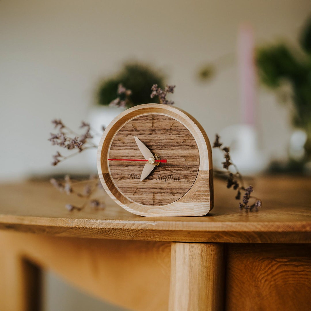 Personalized Desk Clock, Wooden Desk Clock, Vintage Table Clock, Small ...