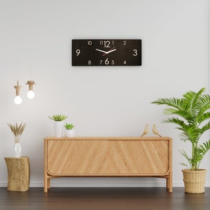 Rectangle Wooden Wall Clock Modern, Mid Century Large Horizontal Wall ...