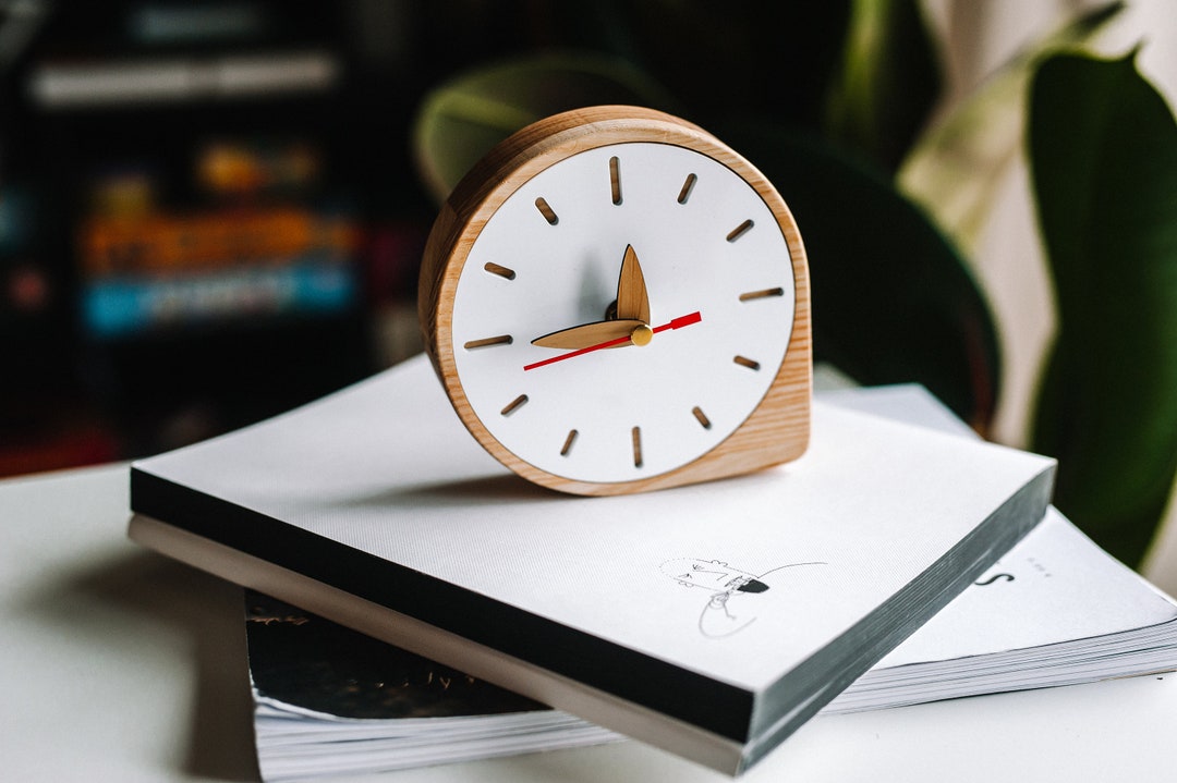Wood Clock for Desk, Modern Table Clock, Small Desk Clock, Office Desk ...