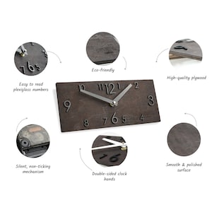 Rectangle Wall Clock for Living Room, Black Horizontal Wooden Clock for ...