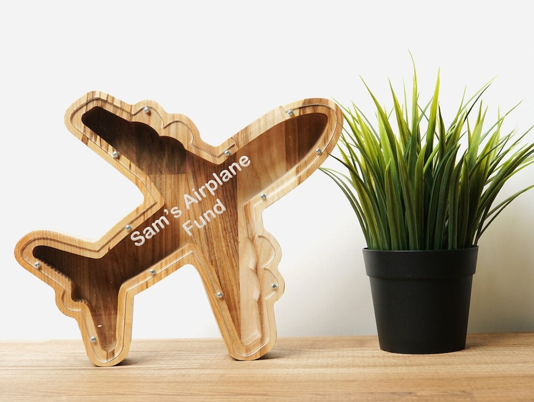 Custom Airplane Travel Money Box Gift for Boys Personalized Piggy Bank ...