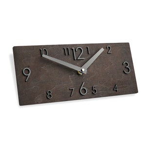 Rectangle Wall Clock for Living Room, Black Horizontal Wooden Clock for ...