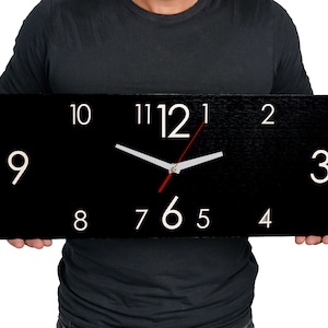 Modern Mid Century Rectangle Wooden Wall Clock - Large Horizontal ...